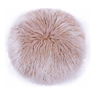 Ruby 16" Genuine Tibetan Lamb Fur Round Pillow - Contemporary ...