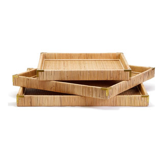 Two's Company Dream Weavers Handcrafted Natural Rattan Tray Set, Set of ...
