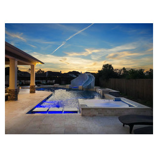 Sleek Modern Contemporary swimming pool with custom tile slide ...