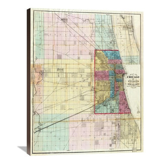 Map Of Chicago And Environs, 1869, 13"x1.5"x16", 29"x1.5"x36 ...