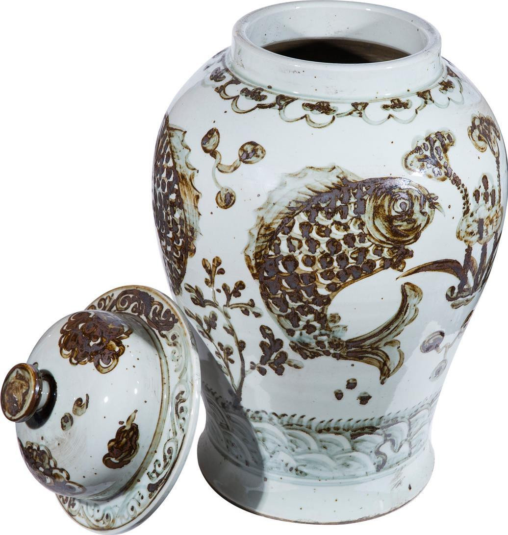 Traditional Rusty Brown Fish Temple Jar - Asian - Decorative Jars And ...