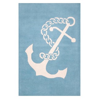 Hand-Tufted Coastal Nautical Anchor Rug, 8'x10' - Beach Style - Area ...