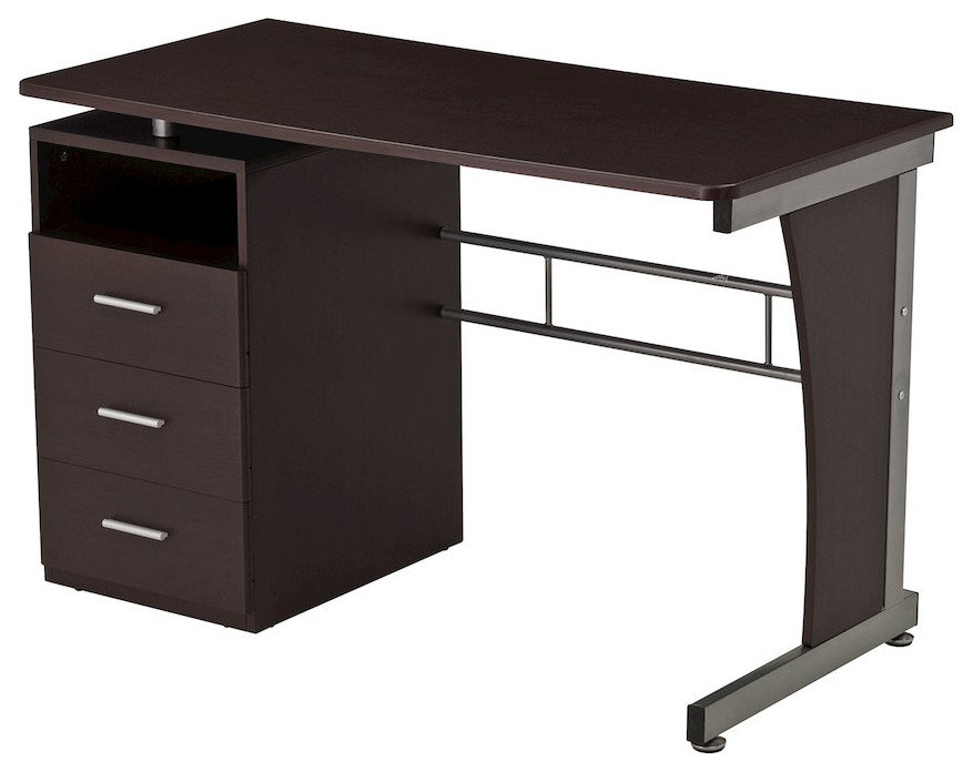 Computer Desk With Ample Storage, Chocolate, Chocolate - Contemporary ...