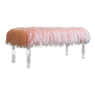 Vanity Bench with Pink Faux Fur and Clear Acrylic Legs - Contemporary ...