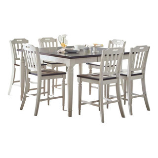 Solid Rubberwood 60 Seven-Piece Farmhouse Counter Height Dining Set ...