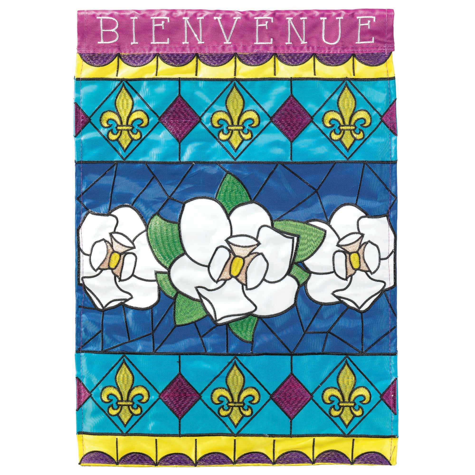 Bienvenue Magnolia Stainglass Flag, Garden - Traditional - Flags And ...