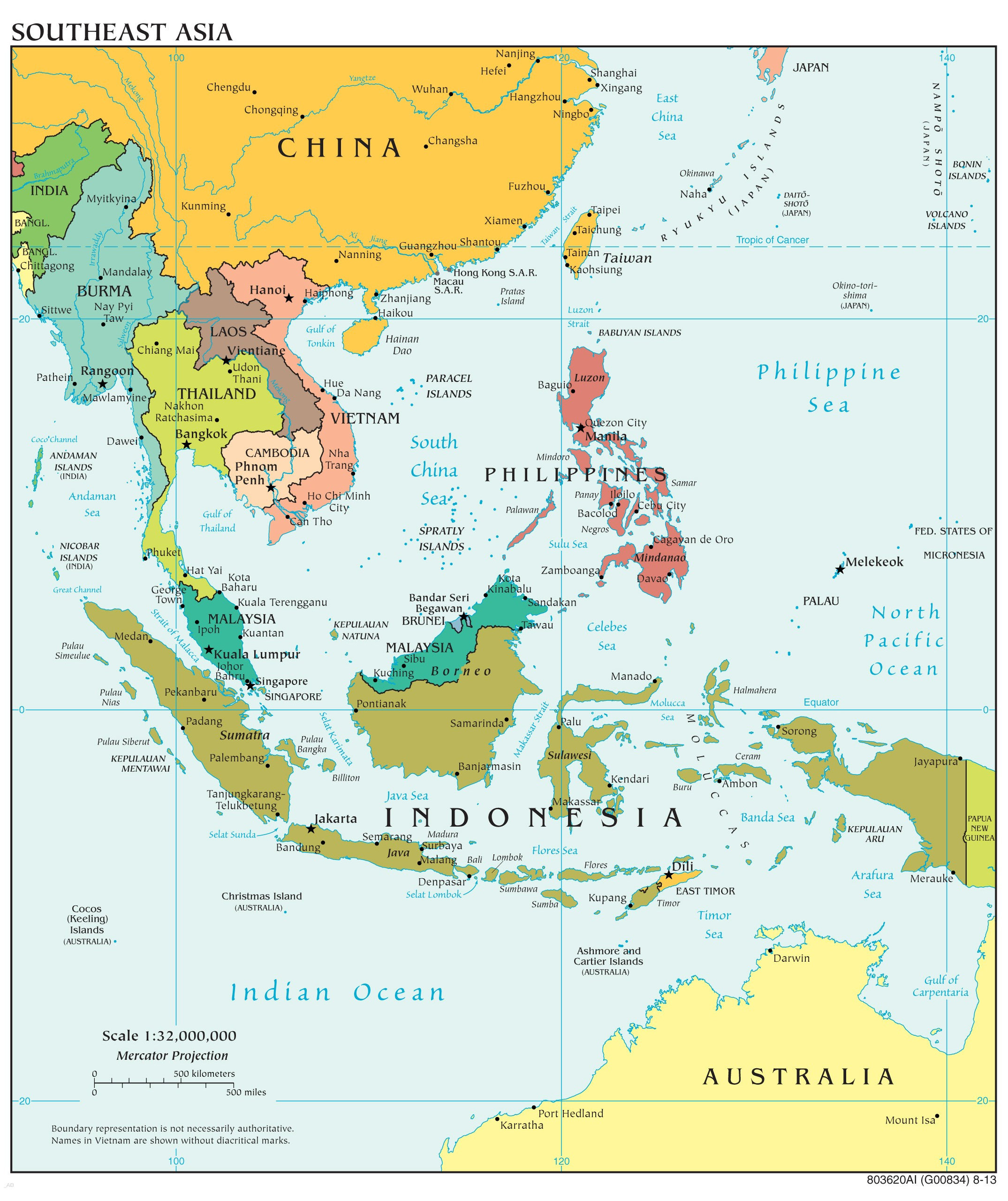 Southeast Asia Map, Political, Peel & Stick Removable Wall Decal, 20 ...
