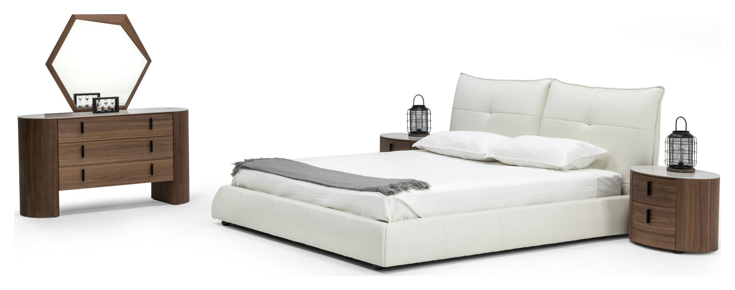 Modrest Patrick Modern White Leather Bed, Queen - Transitional ...