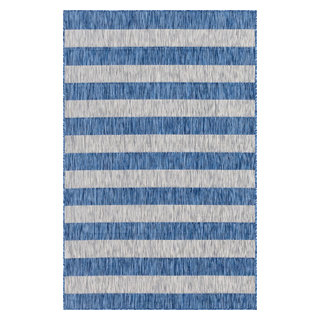 Unique Loom Aqua Blue Striped Outdoor Area Rug, 5'x8' - Beach Style ...