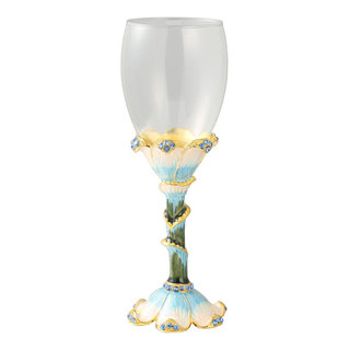 Long Stem Wine Glass With Hand Painted Stemware, Set of 2 - Traditional ...