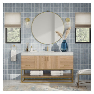 Bahia Bath Vanity, Oak, 60", Brushed Gold Hardware, Single ...