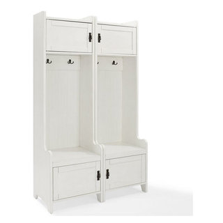 Pemberly Row Wood Hall Tree in Distressed White/Black (Set of 2 ...