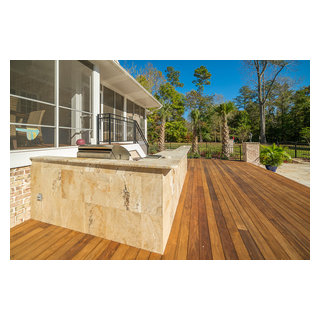 Concrete Pool with Outdoor Kitchen and Travertine Pavers and Tile ...