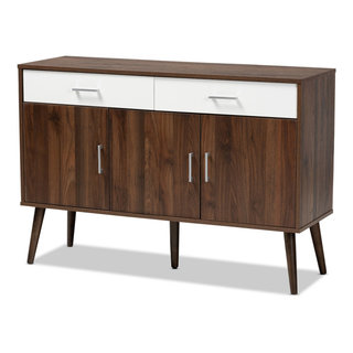 Modern Two-Tone White and Walnut Brown Finished Wood 2-Drawer Sideboard ...