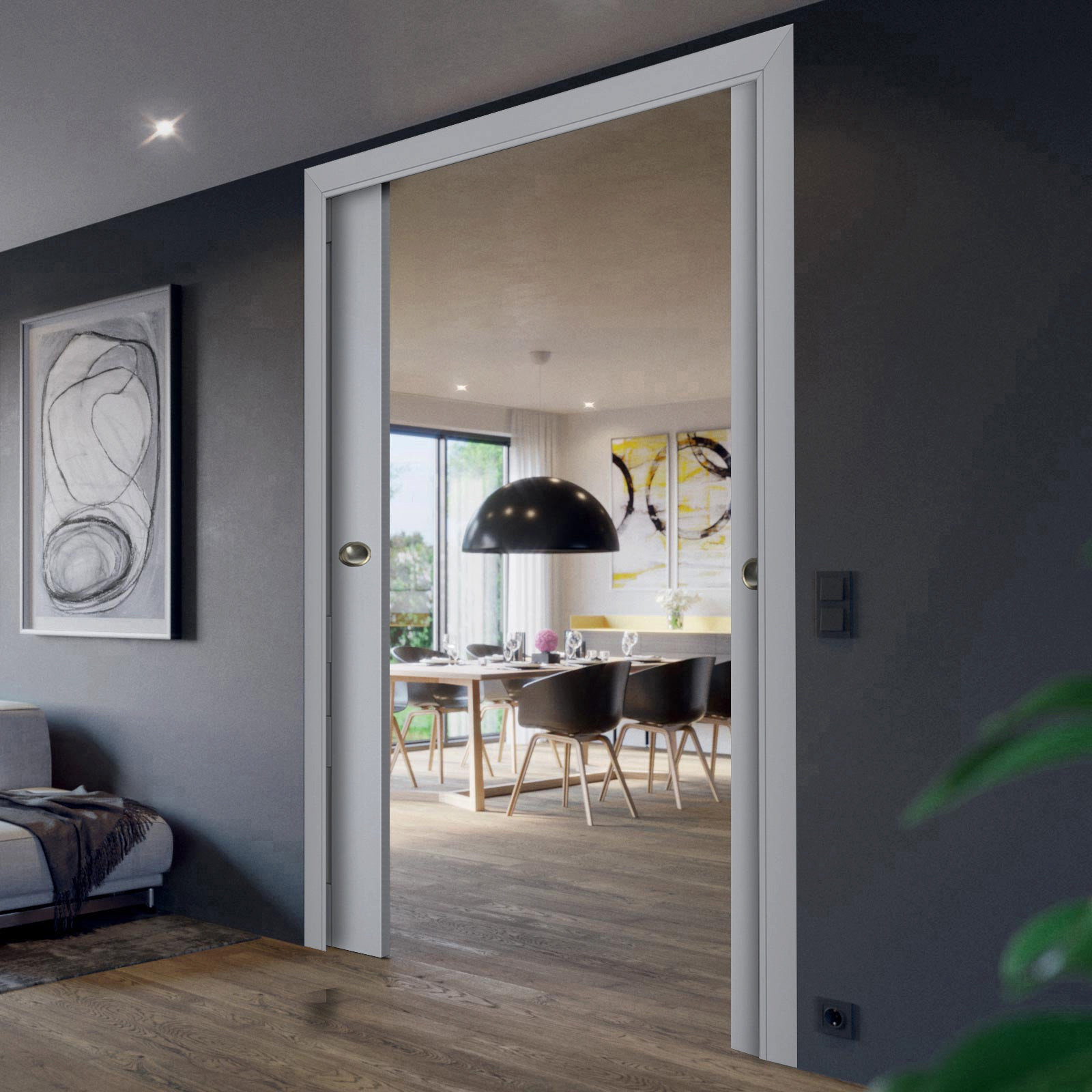 Sliding Interior French Double Pocket Doors | Veregio 7411 Matte Grey ...