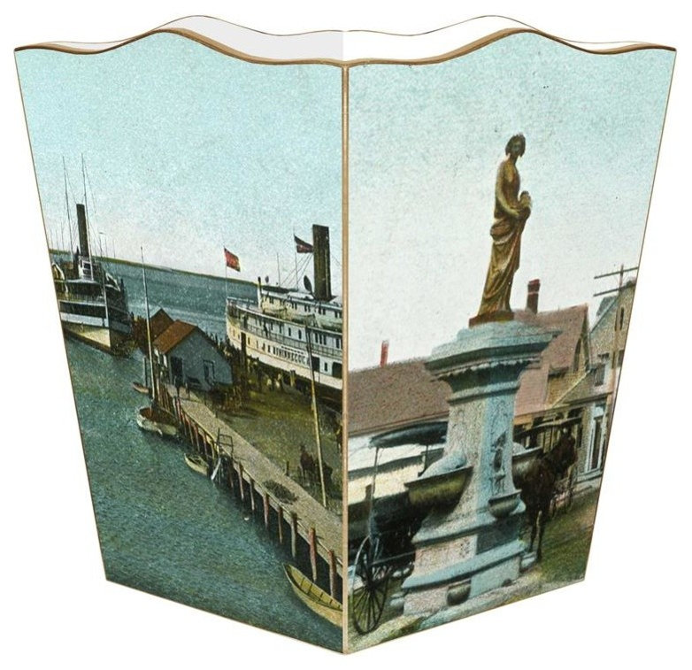Block Island Postcard Scenes Wastepaper Basket - Traditional ...