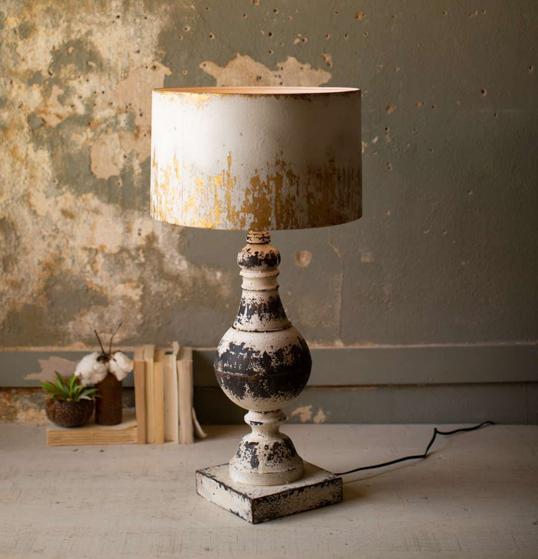 Distressed Finish Metal Table Lamp Rustic Round 34" Antique Vintage ...