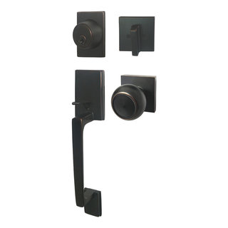 Square Plate Round Knob Contemporary Door Handle - Transitional - Door ...