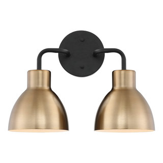 Sloan 2 Light Bathroom Vanity Light, Matte Black and Burnished Brass ...