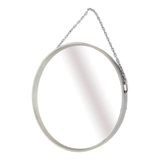 Modern Style Round Metal Wall Mirror with Hanging Chain, Silver ...