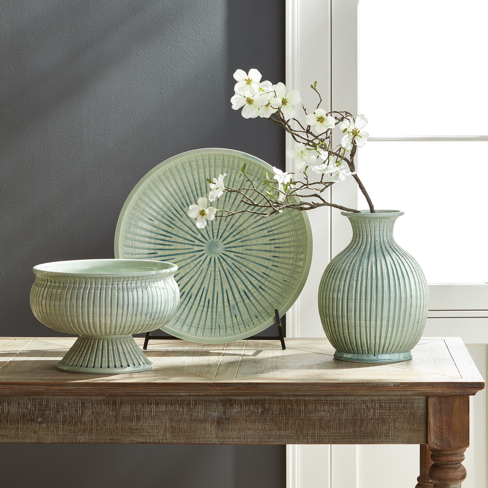 Graffio Decorative Bowl, Celadon, 20.5x20.5x3.75 - Contemporary ...