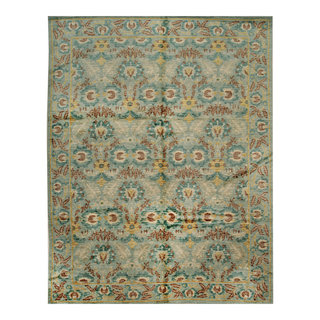 Handwoven Wool Green Transitional Floral Spanish Style Rug, 8'x10 ...
