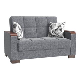 Futon Loveseat, Tufted Seat and Wood Arms - Contemporary - Futons - by ...