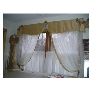 Edwardian Valance yellow stripe silk sewing room - Eclectic - Home ...
