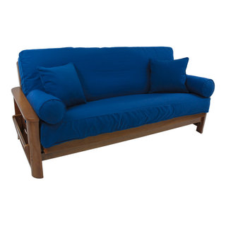 Solid Twill Full Futon Cover Set With 4 Throw Pillows, Royal Blue ...