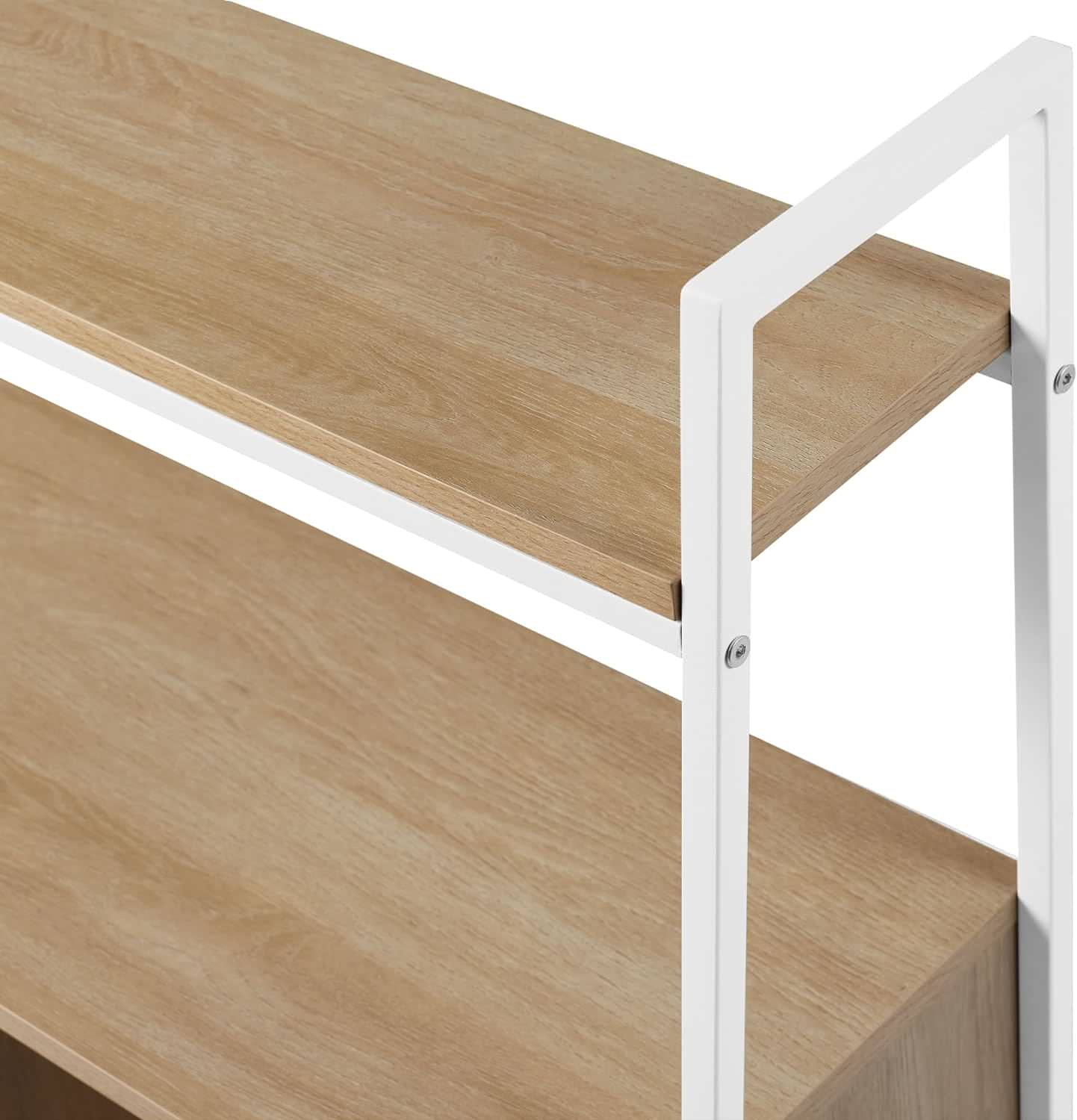 Modern Industrial Console Table, White Metal Frame & 3 Open Cubbies ...