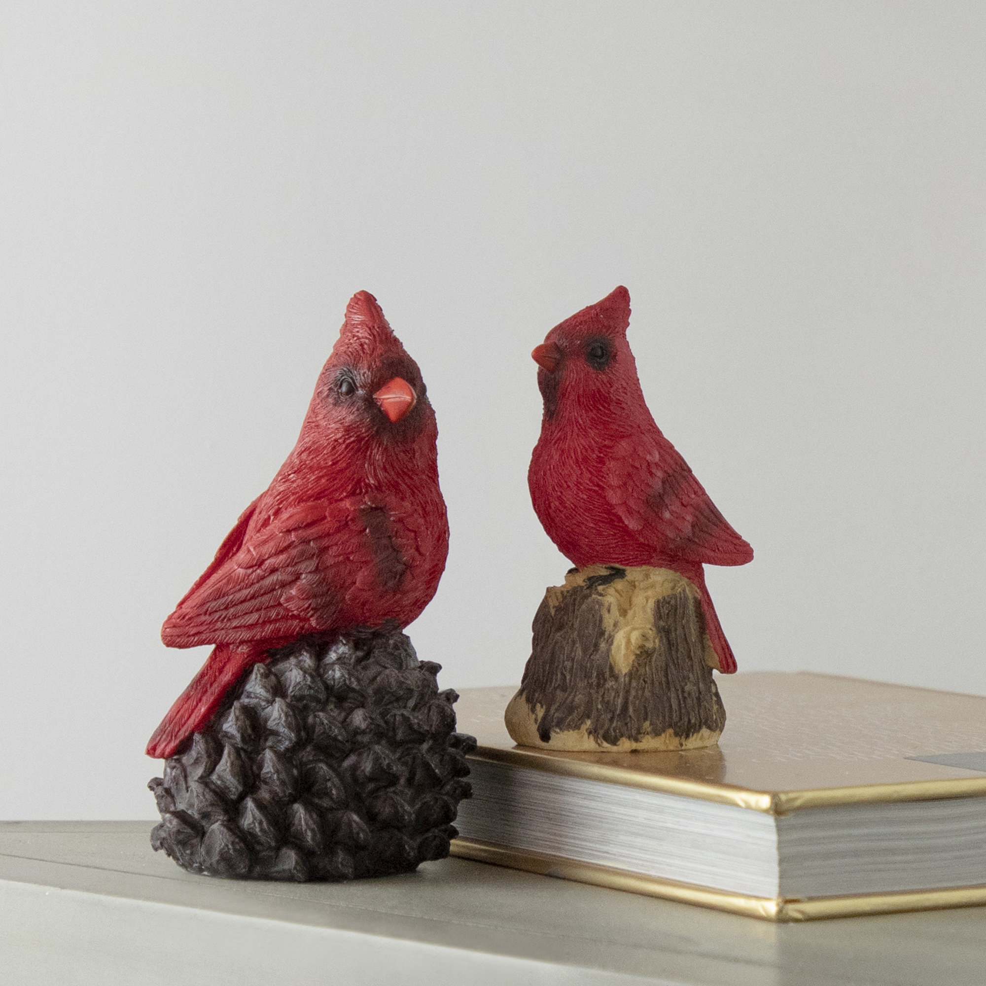 5.5" Red Cardinal Bird Sitting on a Pine Cone Christmas Figurine ...
