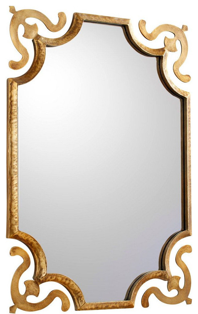 Rustic Rectangular Wall Decor Mirror in Brass Finish Scalloped Corners ...