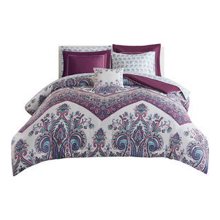 Intelligent Design Tulay Boho Comforter Set With Bed Sheets, Purple ...