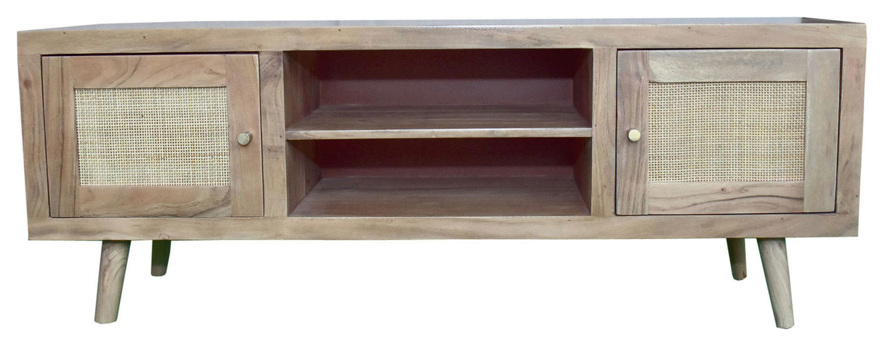 Wood/cane, 55x20" 2-door Tv stand. Natural - Midcentury - Entertainment ...