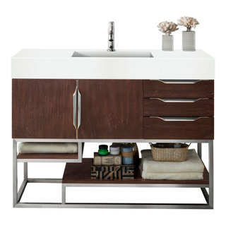 Columbia 48" Single Vanity, Coffee Oak w/ Glossy White Composite Top ...