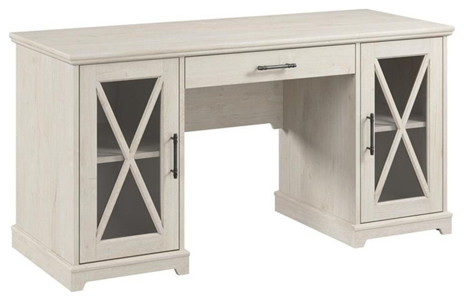 Bowery Hill Engineered Wood Desk with Keyboard Tray in Linen White Oak ...