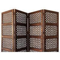 Decorative Four Panel Mango Wood Hinged Room Divider With Circular ...
