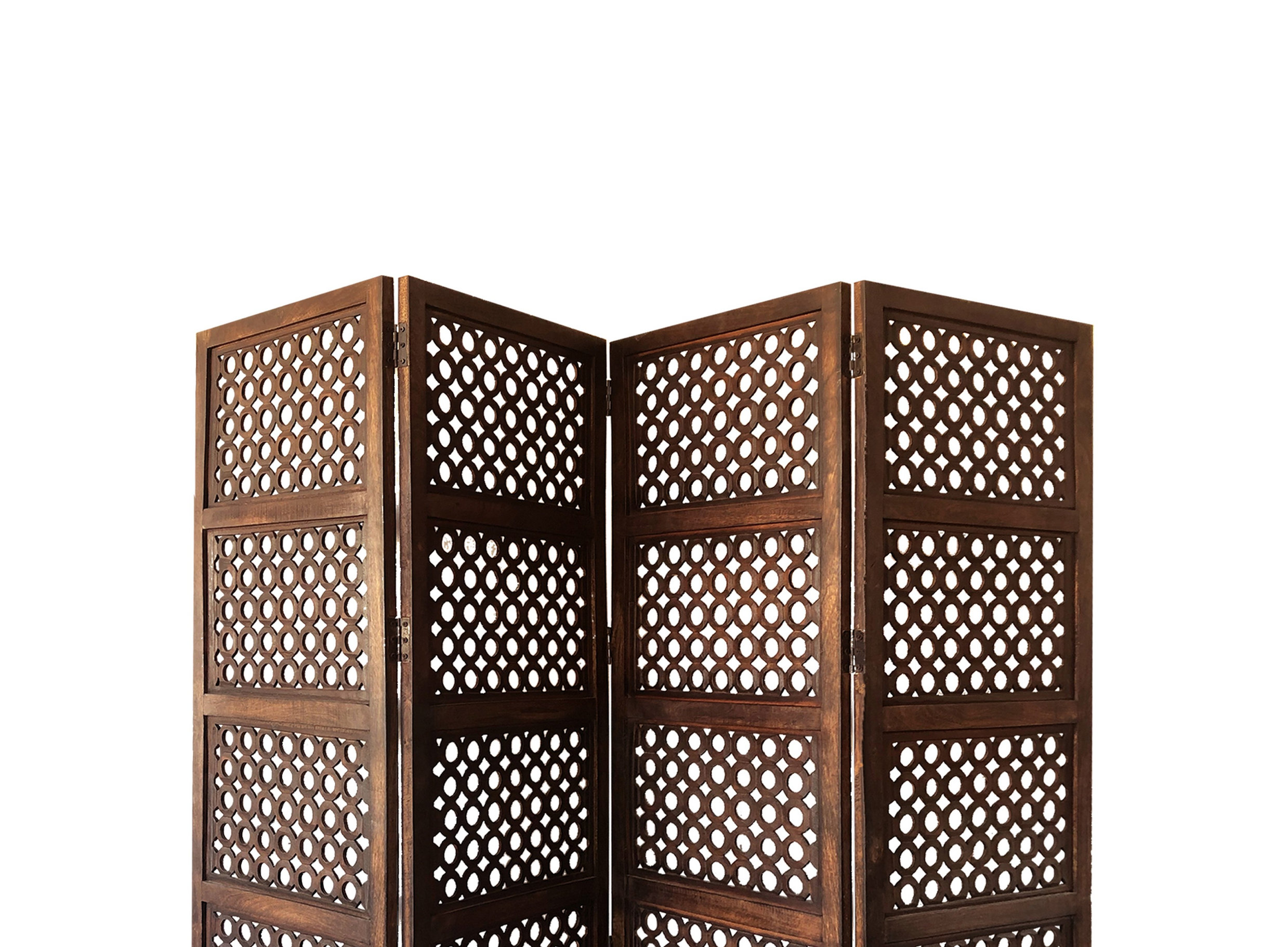 Decorative Four Panel Mango Wood Hinged Room Divider With Circular ...