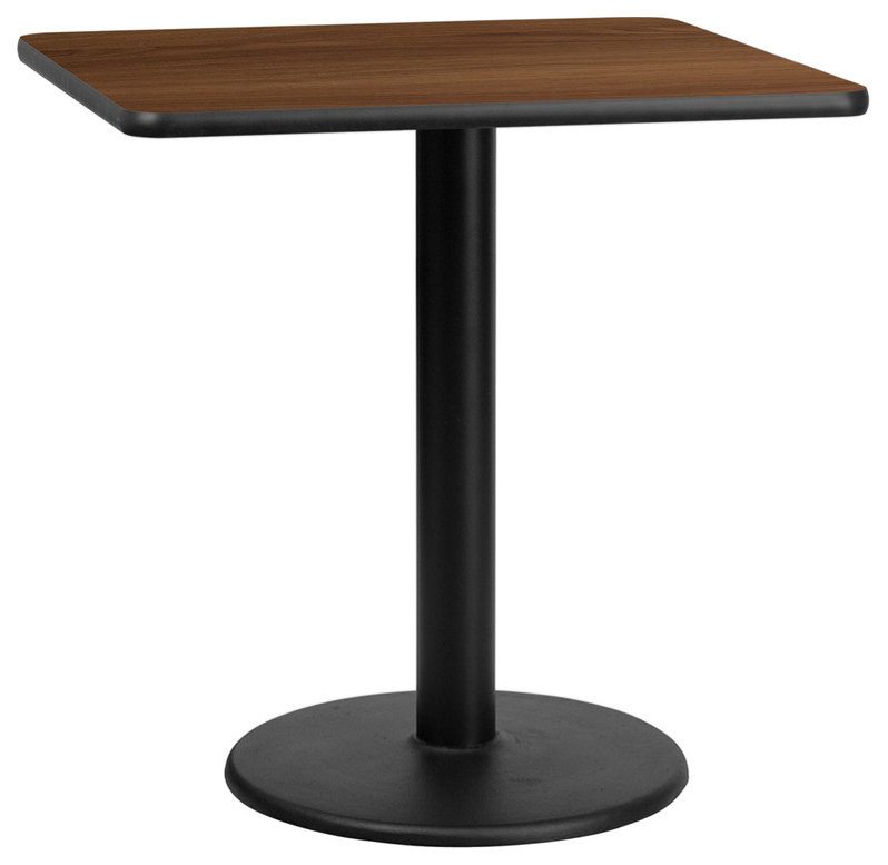30'' Square Walnut Laminate Table Top with 18'' Round Table Height Base ...