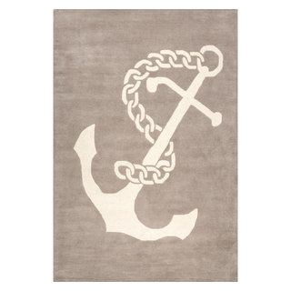Hand-Tufted Coastal Nautical Anchor Rug, 6'x9' - Beach Style - Area ...