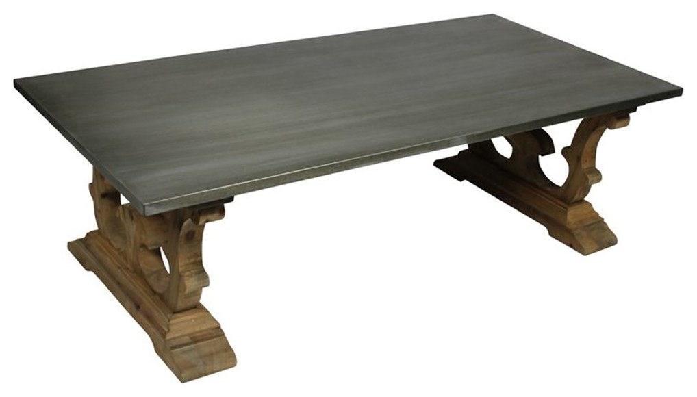 Home Square Solid Wood Cocktail Table with Zinc Top in Natural - Set of ...