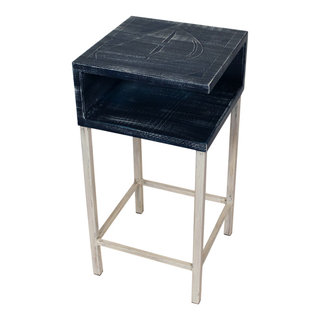 Cottage and Weathered Navy Drink Table With Sailboat and Shelf - Beach ...