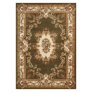 10'X13' Green Ivory Machine Woven Hand Carved Floral Medallion Indoor ...