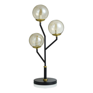 Metropolis 3 Light Table Lamp, Black Steel/Smokey/Clear/Amber ...