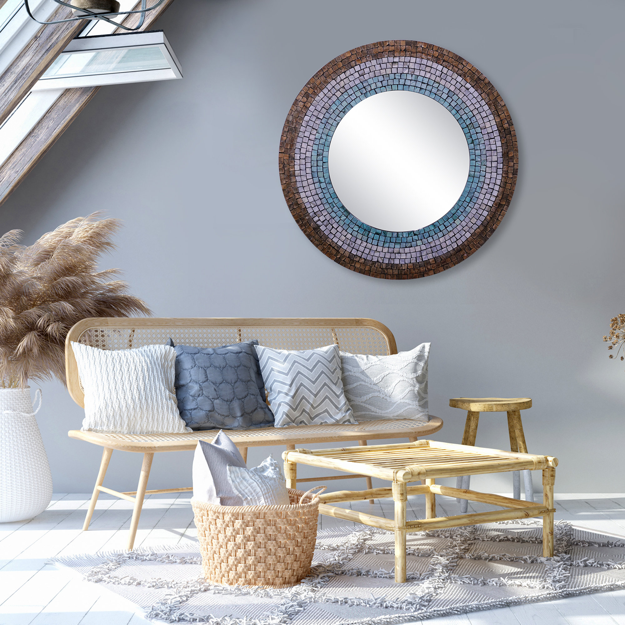 Southwestern Mother of Pearl Framed Mirror, 30 X 30 - Beach Style ...