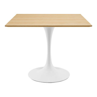 36" Dining Table, Square, Natural Brown White, Metal, Modern ...
