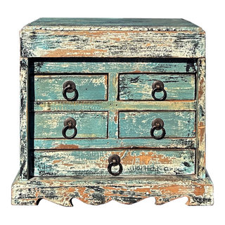 14" Distressed Faded Aqua Blue Small 5 Drawers Storage Chest Box ...