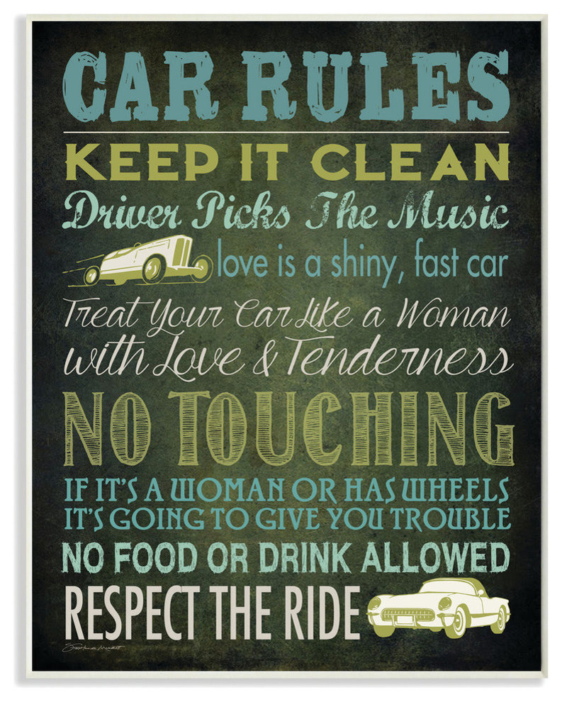 Car Rules Typography Art Wall Plaque - Contemporary - Prints And ...