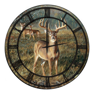 Wall Clock, First Light Buck, 24"x24" - Rustic - Wall Clocks - by House ...