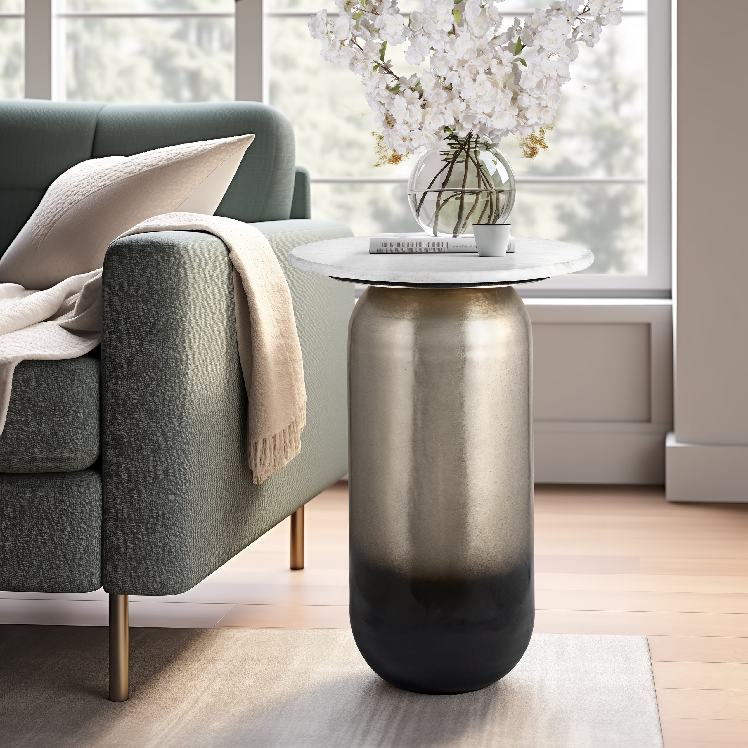 Marble/Metal, 16"Dx23"H Side Table, White/Gold Kd, 16x16x23 inches ...